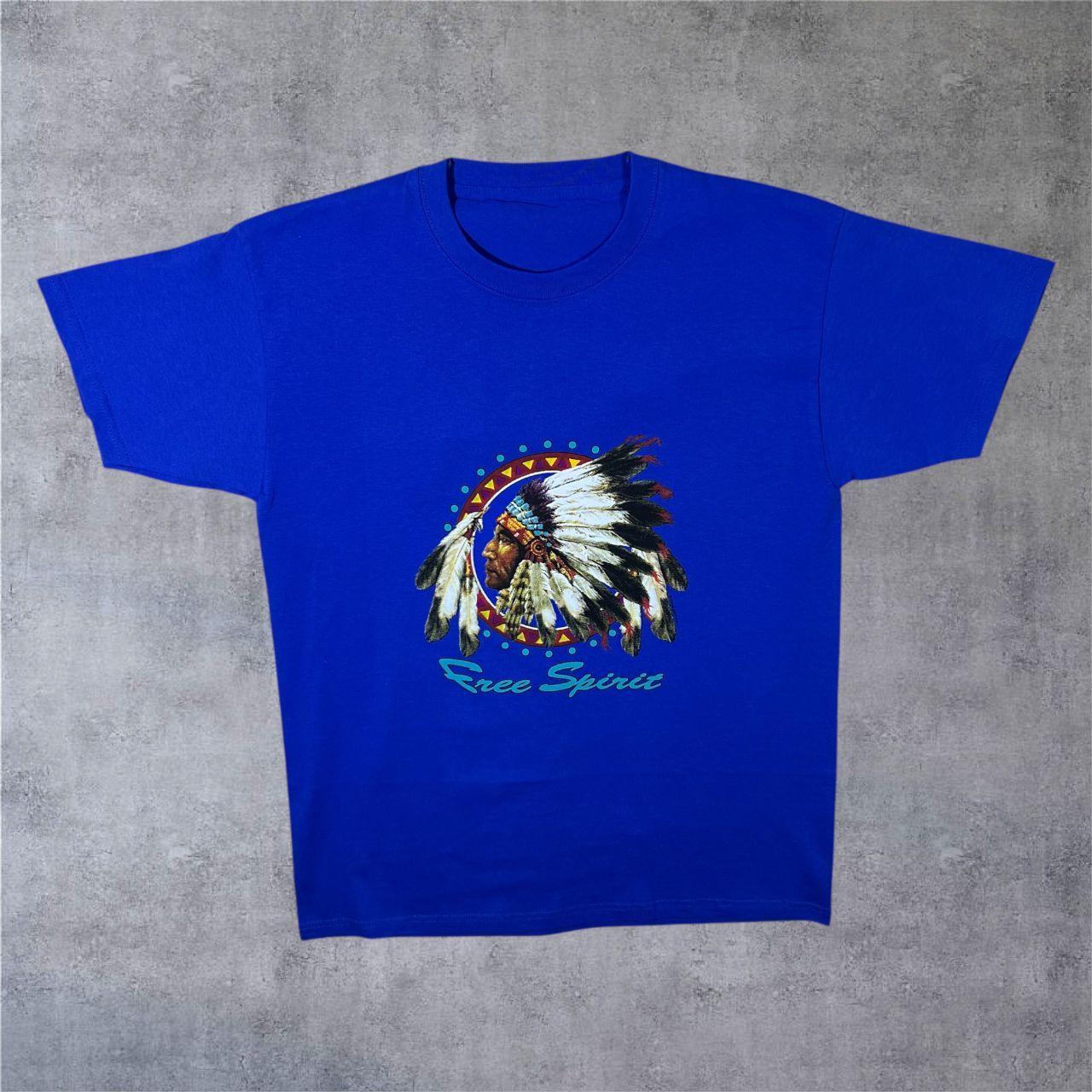 Free Spirit Native American Chieftain Spellout Graphic Blue T-Shirt ...